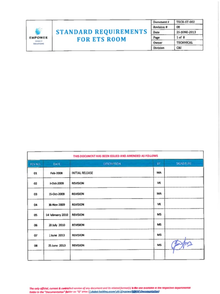 Tech ST 002 Standard Requirements For Ets Room Rev 08 2 | PDF