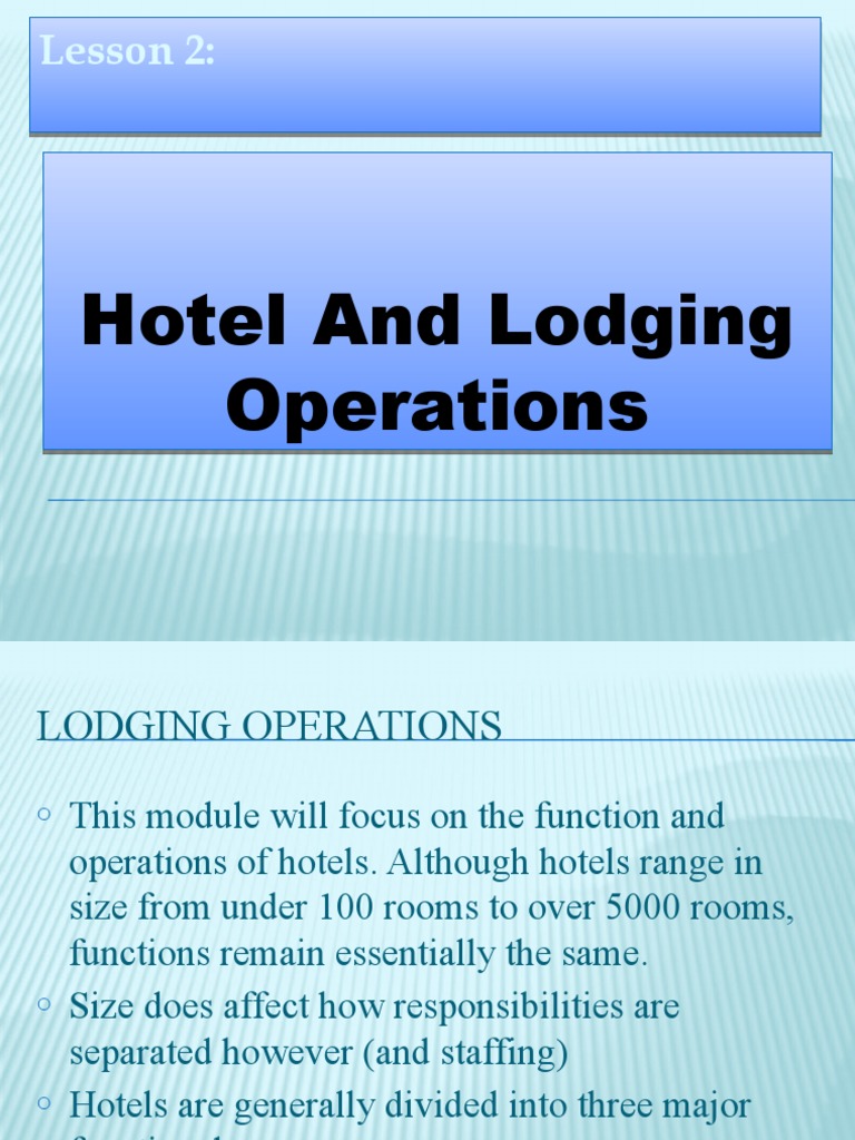 Fundamentals of Lodging Operations Lesson 2 | PDF | Hotel | Revenue