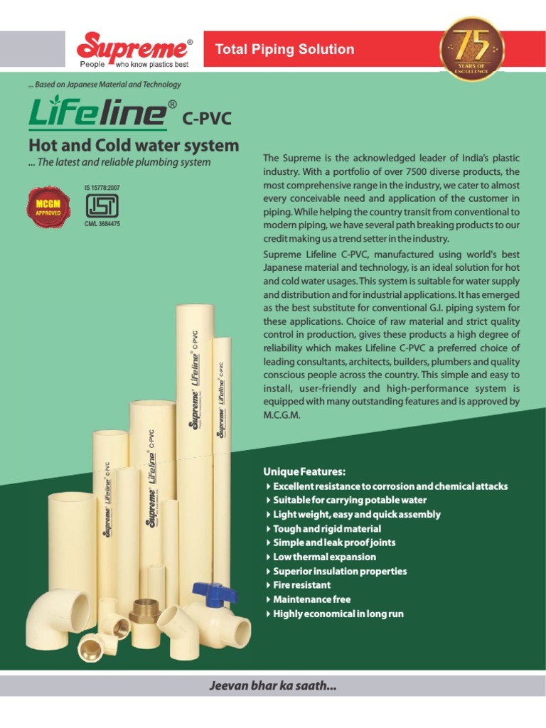 C-PVC Hot and Cold Water System | PDF | Plumbing | Pipe (Fluid Conveyance)