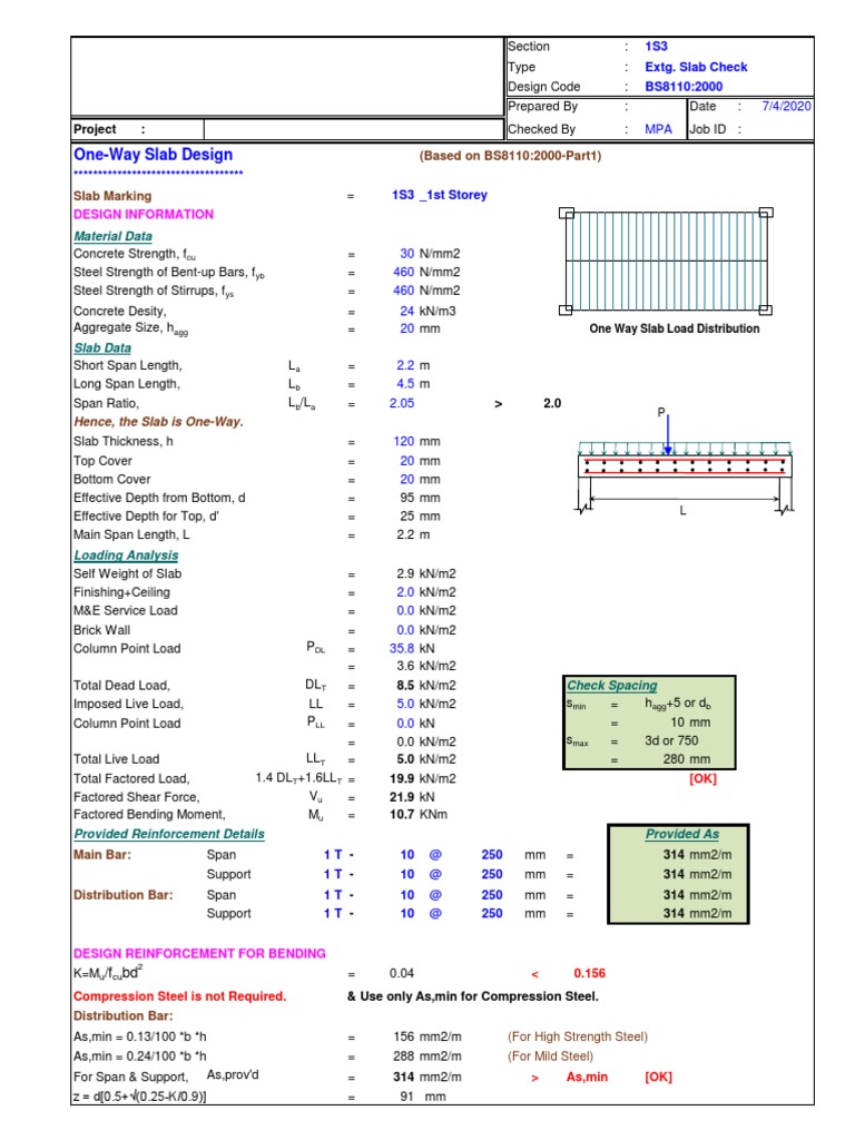 One-Way Slab Design: (Based On BS8110:2000-Part1) | PDF | Column ...