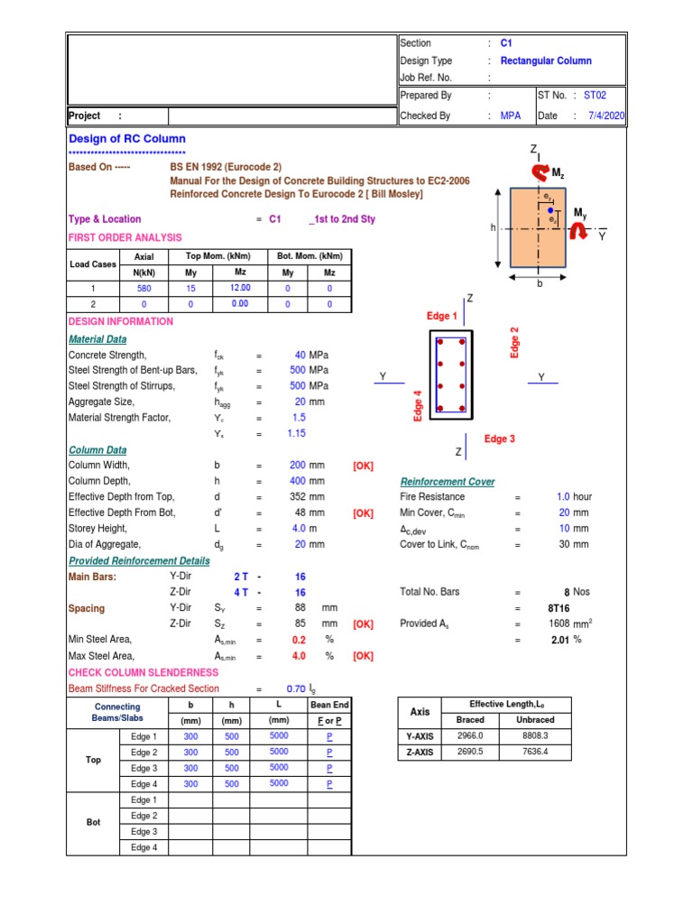 Design of RC Column: Project | PDF | Column | Architectural Elements