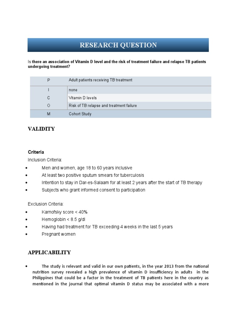 Research Question: Validity | PDF | Tuberculosis | Vitamin D