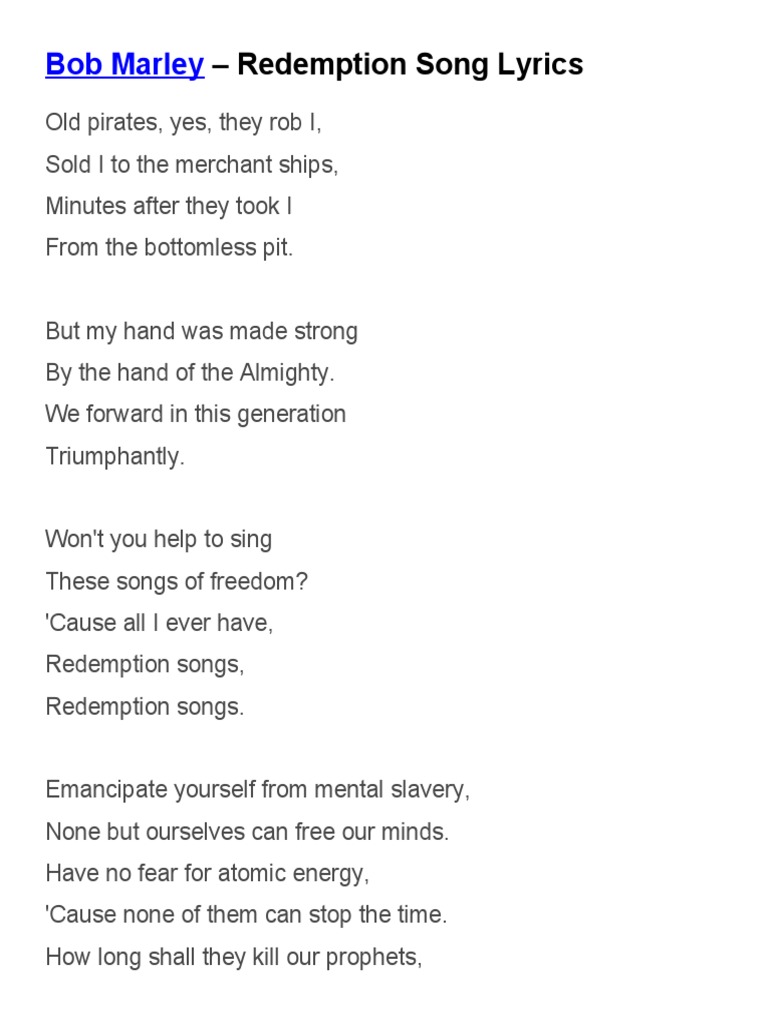 Redemption Song Lyrics: Bob Marley | PDF