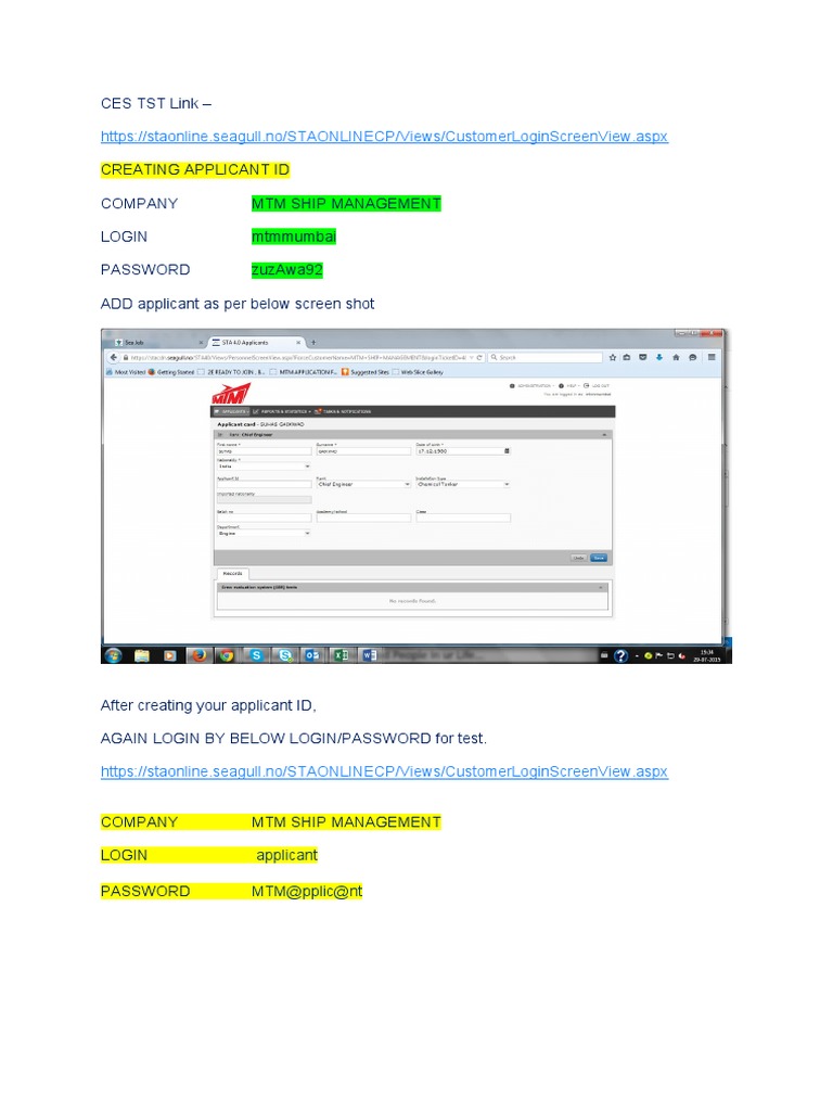 CES TEST PROCEDURE Format & Link | PDF