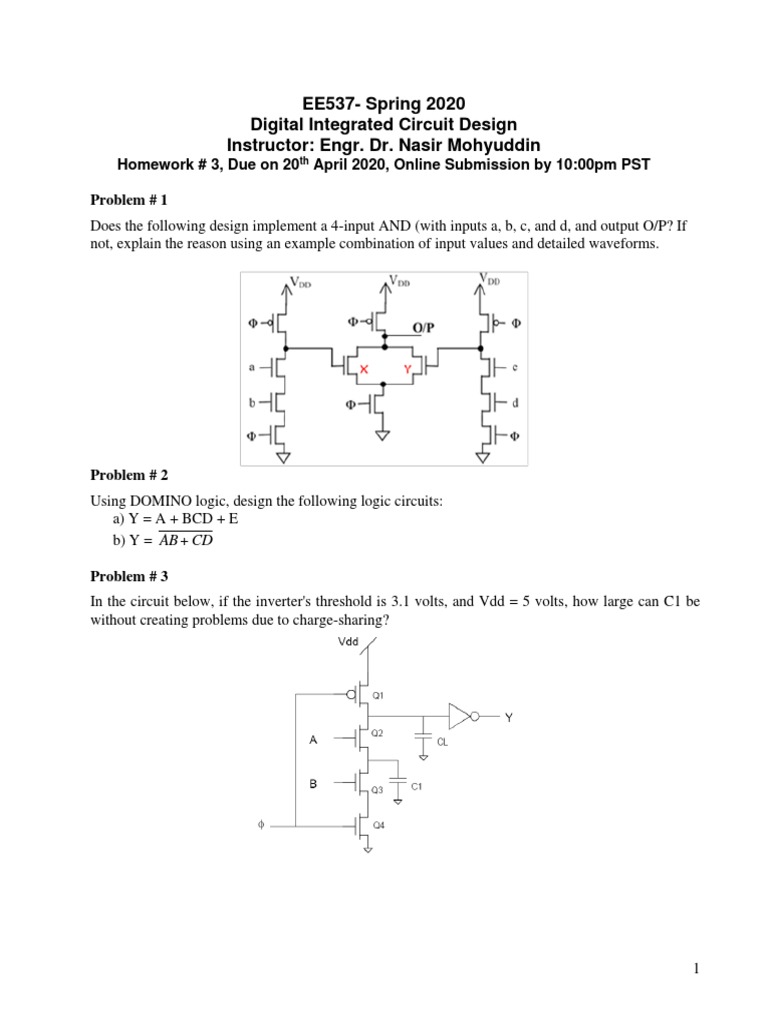 EE537-Spring 2020 Digital Integrated Circuit Design Instructor: Engr. Dr. Nasir Mohyuddin | PDF ...