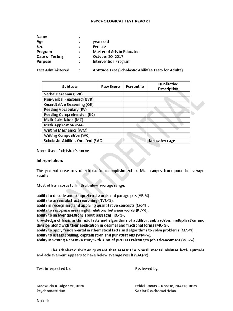 FEMALE Interpretation Guide | PDF