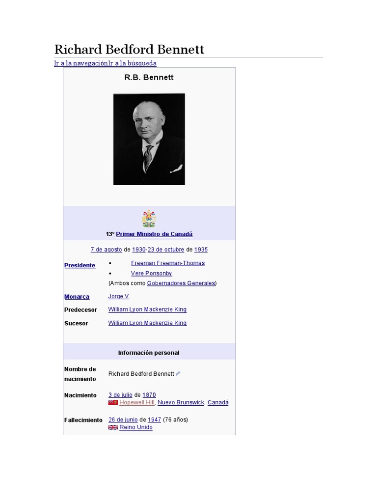 Richard Bedford Bennett | PDF | Gobierno