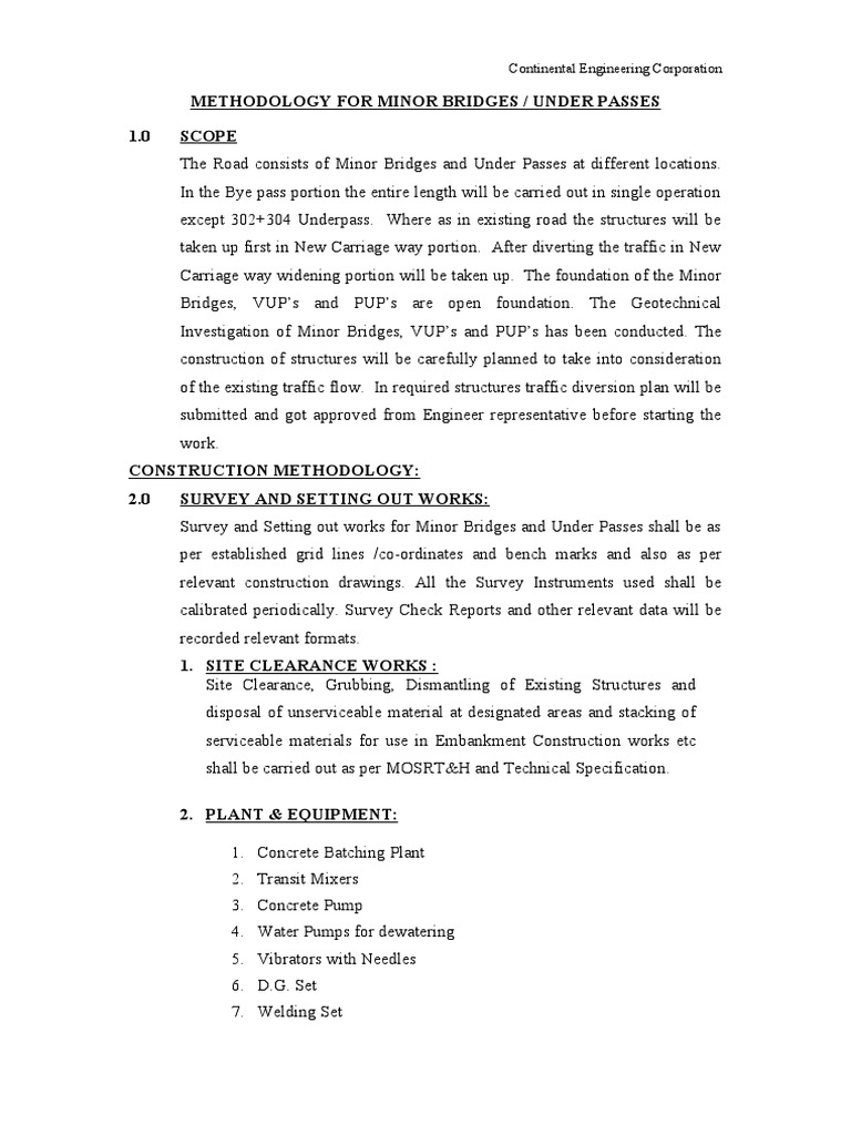 Minor Bridge Construction Methodology | PDF | Concrete | Civil Engineering