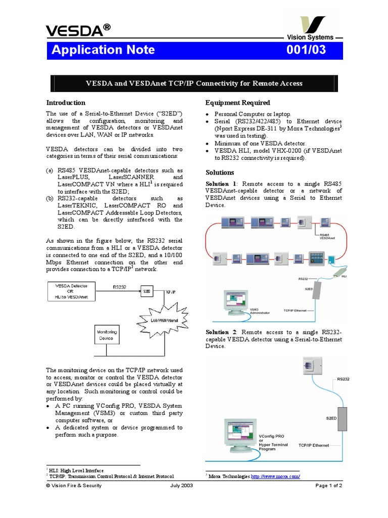 Vesda: Application Note 001/03 | PDF | Ip Address | Firewall (Computing)
