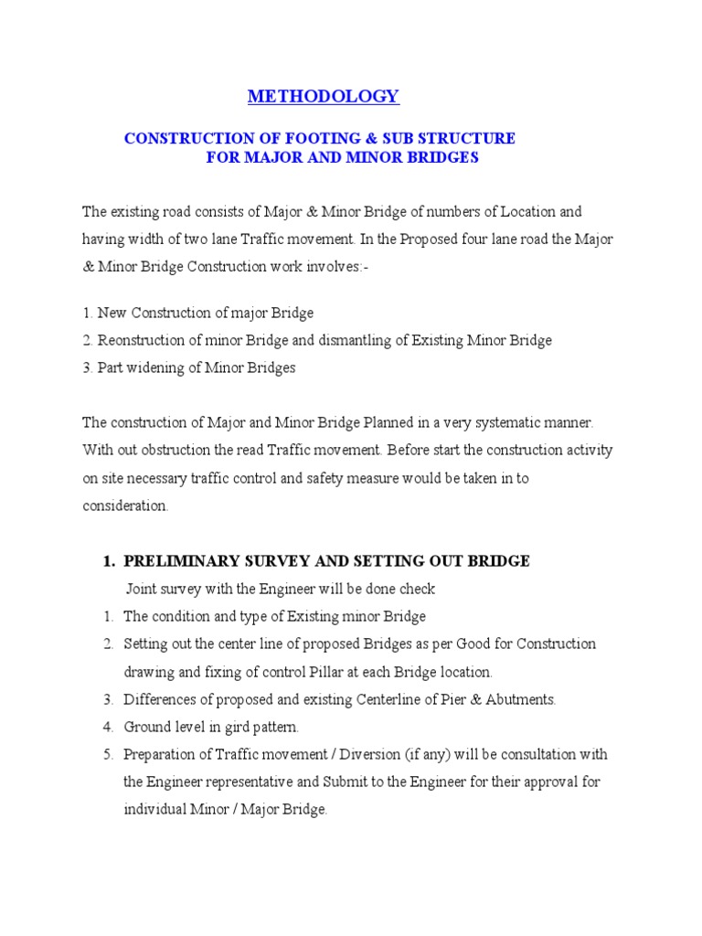 Methodology: Construction of Footing & Sub Structure For Major and ...