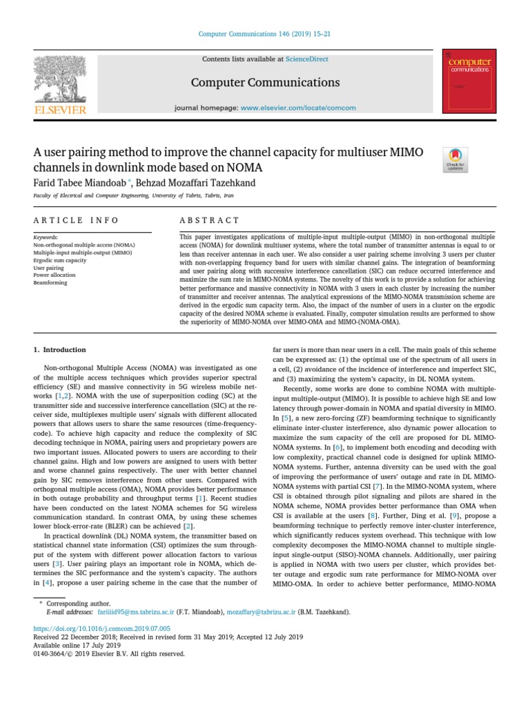 A User Pairing Method To Improve The Channel Capacity For Multiuser ...