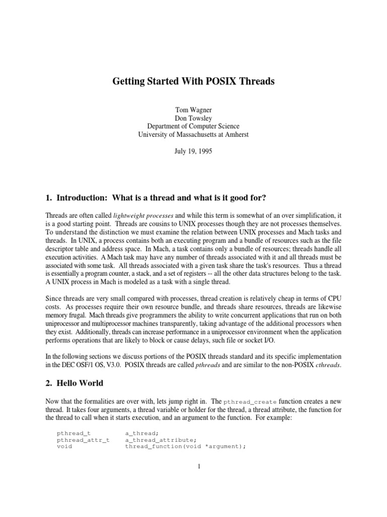 Pthreads-Getting Started With Posix Thread | PDF | Thread (Computing) | Process (Computing)