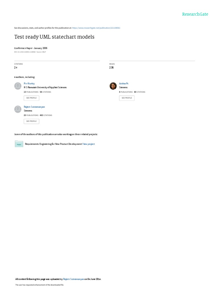 Test Ready Uml Statechart Models January 2006 Pdf Personal Identification Number Unified