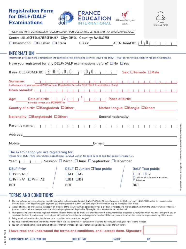 Information: Registration Form For Delf/Dalf Examinations | PDF | Business