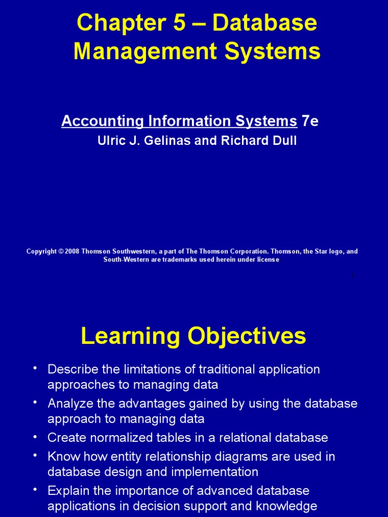 Chapter 5 - Database Management Systems: Accounting Information Systems ...