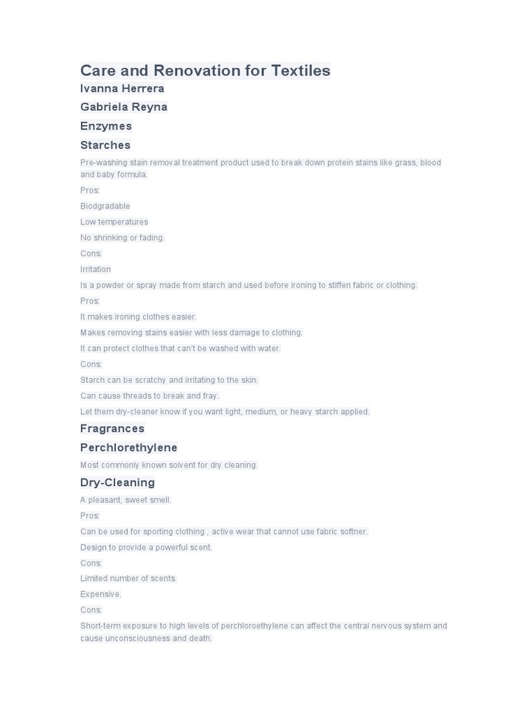 Care and Renovation For Textiles | PDF | Wool | Clothing