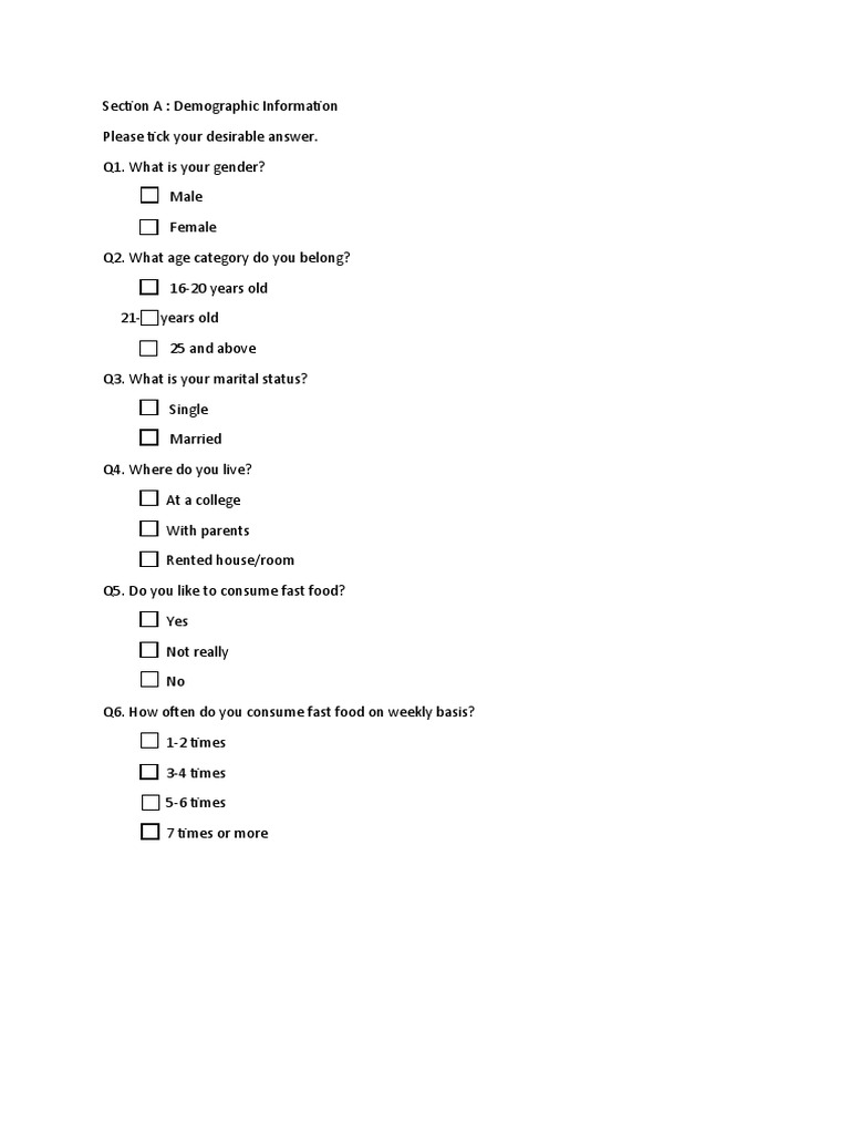 Fast Food Addiction Questionnaire | PDF | Fast Food | Restaurants