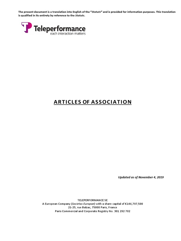 Teleperformance SE Articles of Association | PDF | Board Of Directors ...