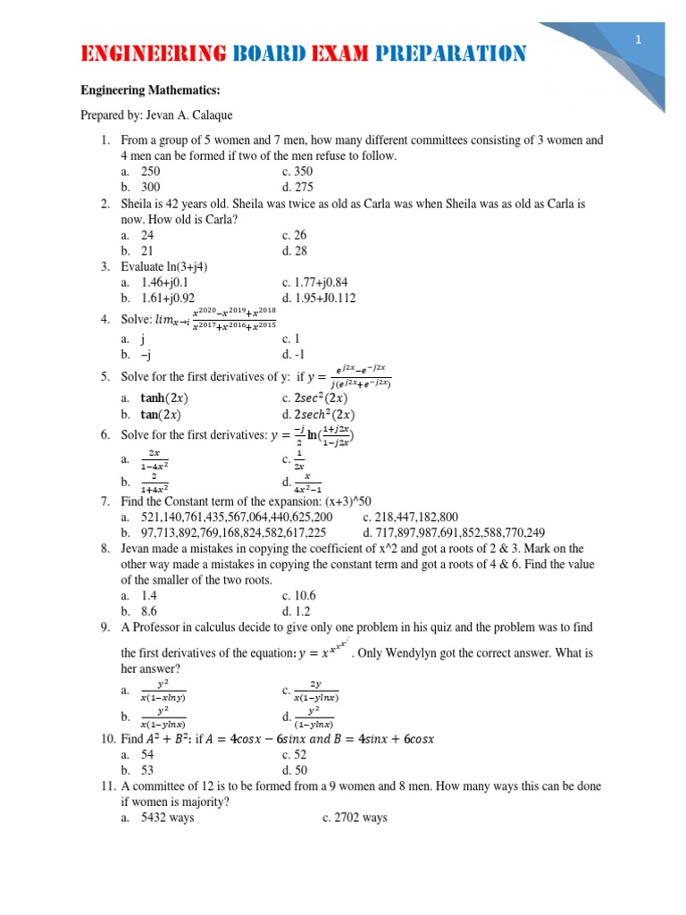 Engineering Exam: Board Preparation | PDF | Ellipse | Numbers