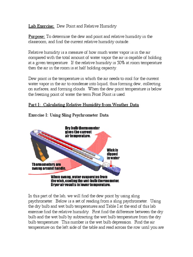 Lab Exercise: Dew Point and Relative Humidity Purpose: To Determine The ...