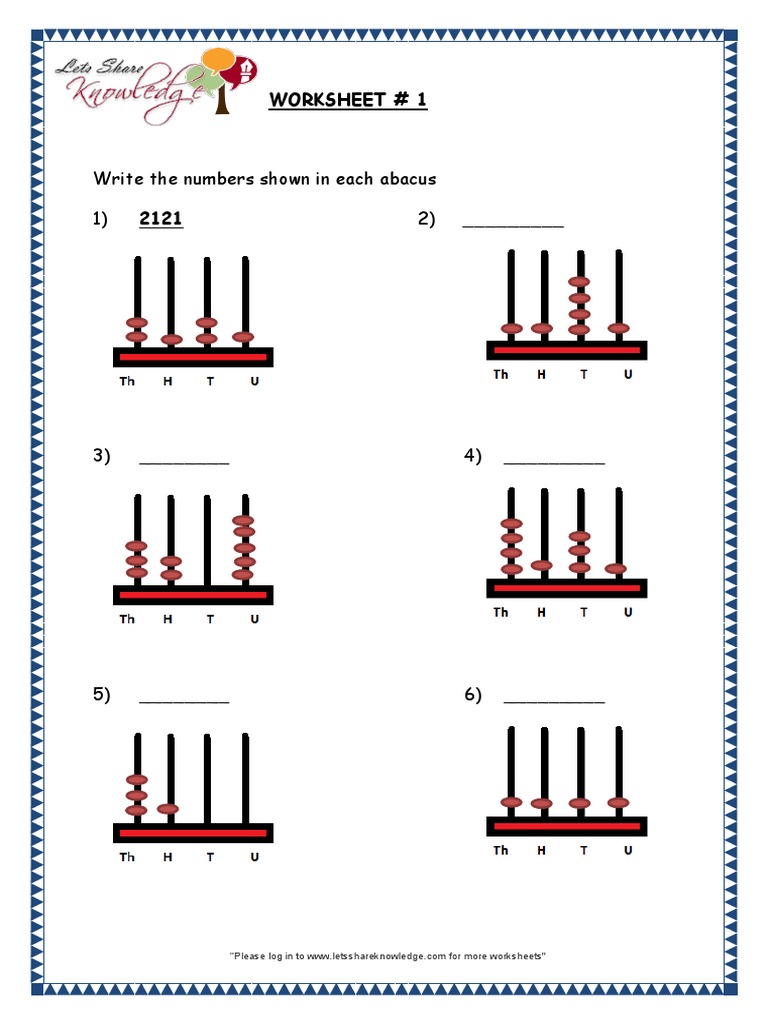 Abacus 4-Digit Number Worksheet | PDF