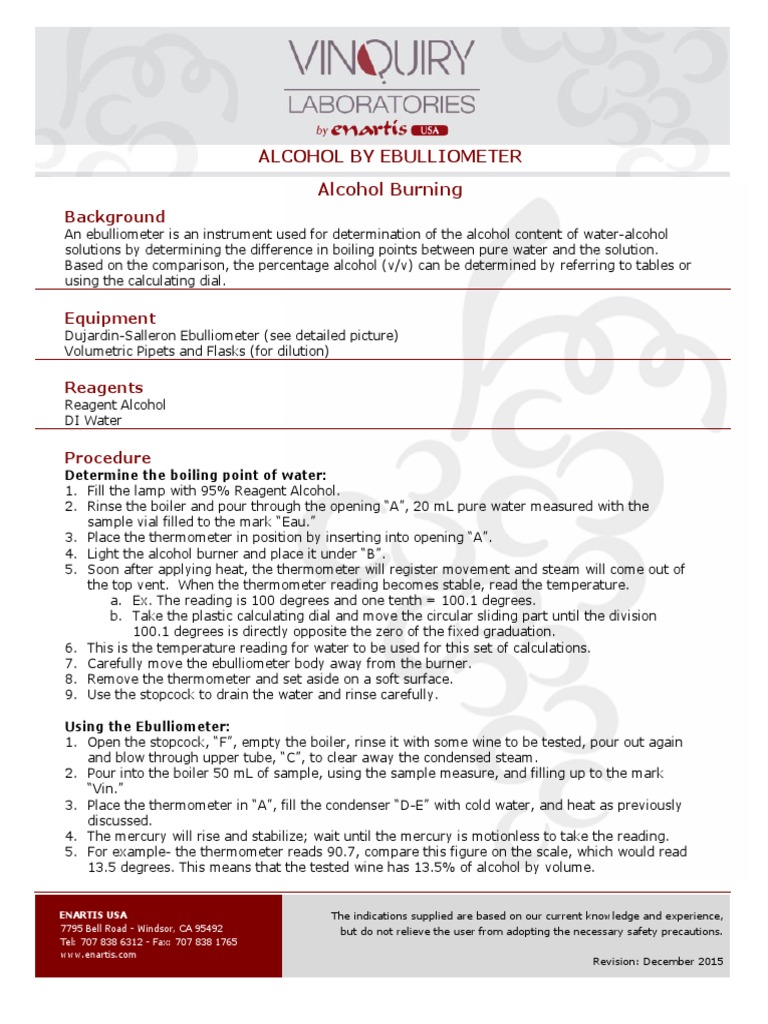 Alcohol Burner Ebulliometer PDF | PDF | Thermometer | Ethanol