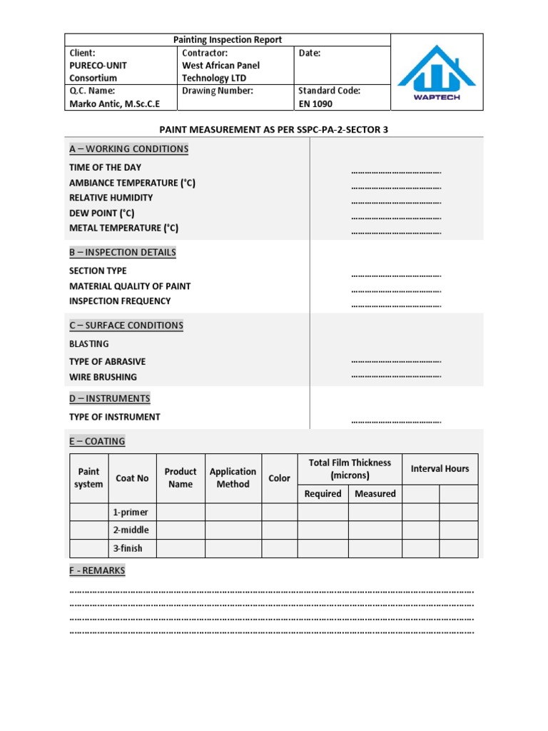 Painting Inspection Report Format | PDF | Paint | Industrial Processes