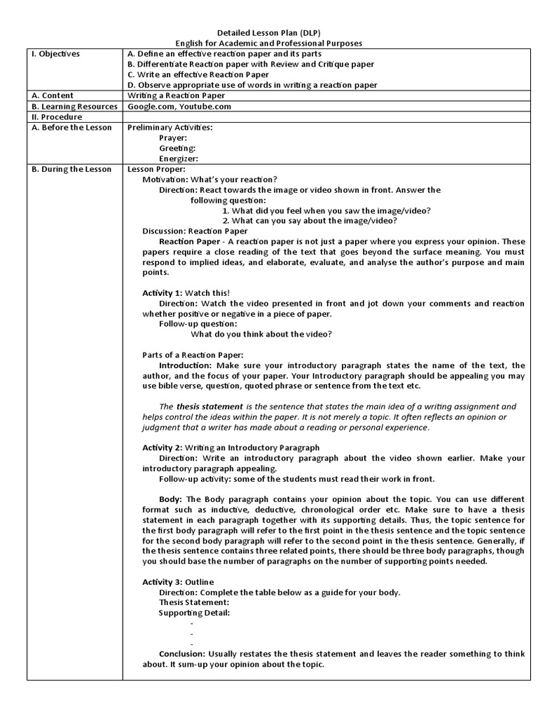 Detailed Lesson Plan | PDF | Thesis | Lesson Plan