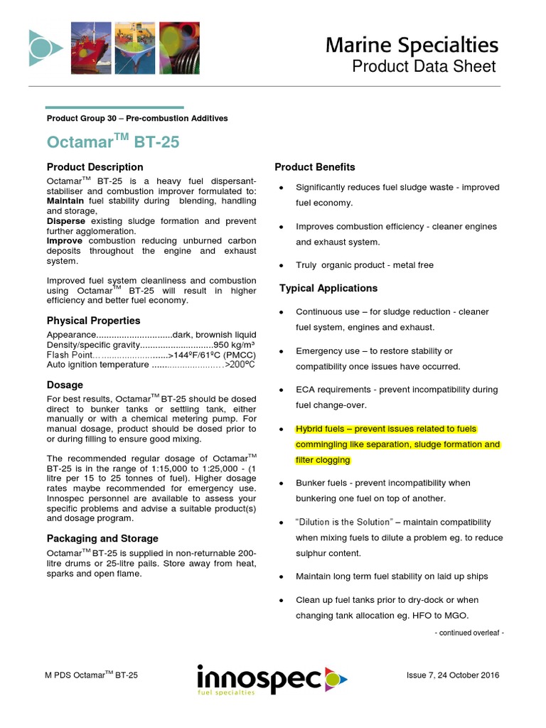 Octamar BT-25: Product Data Sheet | PDF | Combustion | Fuel Oil