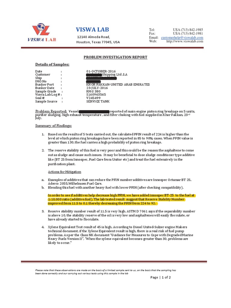 Viswa Lab: 12140 Almeda Road, Houston, Texas 77045, USA | PDF | Fuel ...