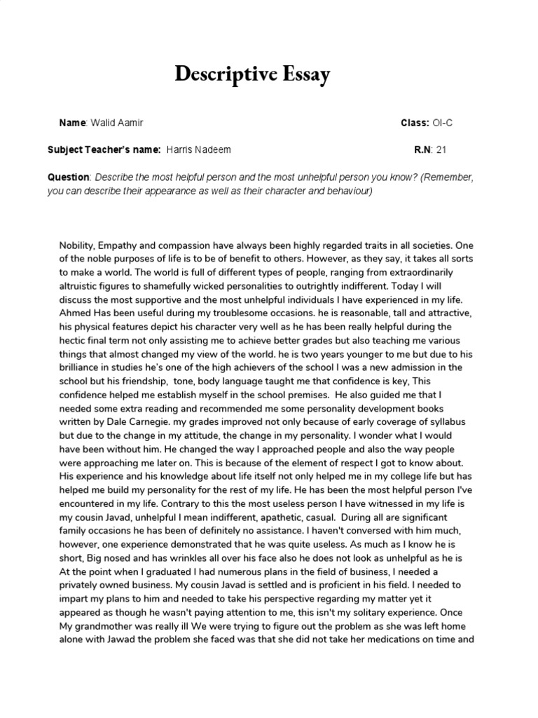 Descriptive Essay: You Can Describe Their Appearance As Well As Their ...