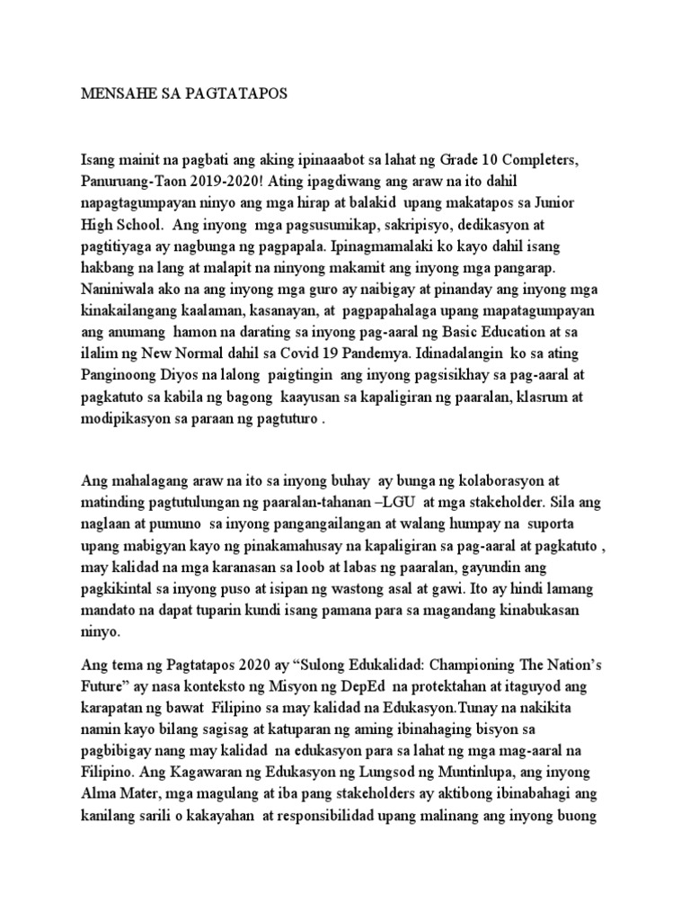 Mensahe Sa Pagtatapos | PDF