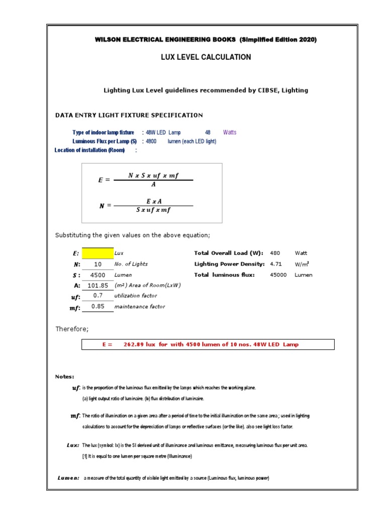Lux Level Calculation: WILSON ELECTRICAL ENGINEERING BOOKS (Simplified ...