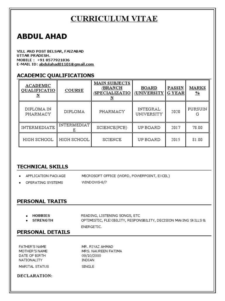 Curriculum Vitae: Abdul Ahad | PDF