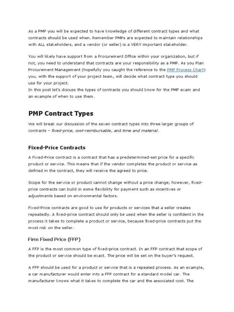 PMP Contract Types: Fixed-Price Contracts | PDF | Prices | Cost