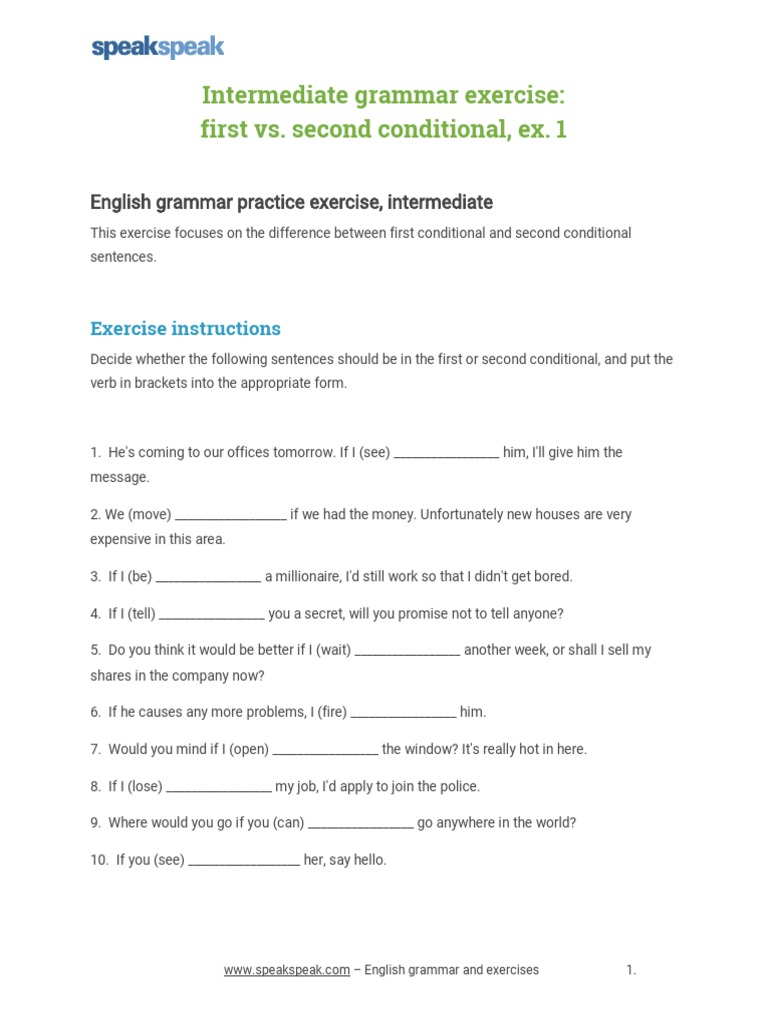 Intermediate Grammar Exercise: First vs. Second Conditional, Ex. 1 | PDF