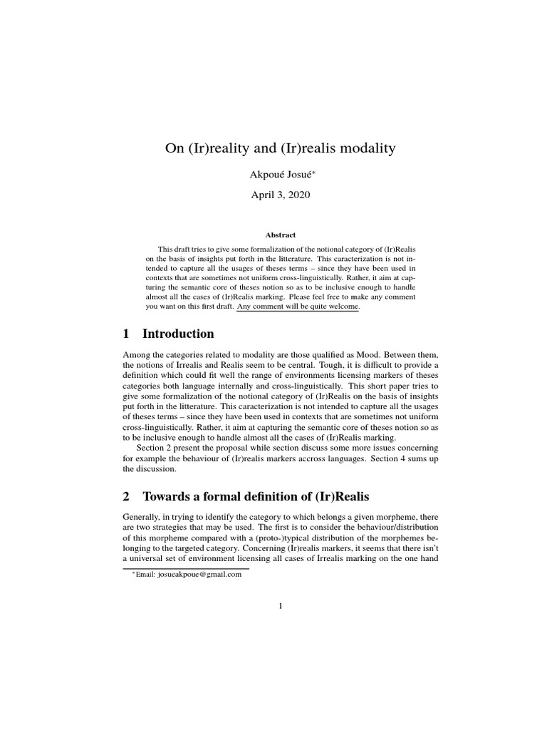 Understanding (Ir)realis Modality | PDF | Grammatical Tense | Definition