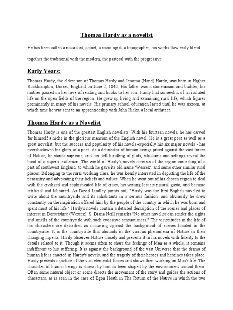 Thomas Hardy As A Novelist | PDF | Thomas Hardy | Destiny