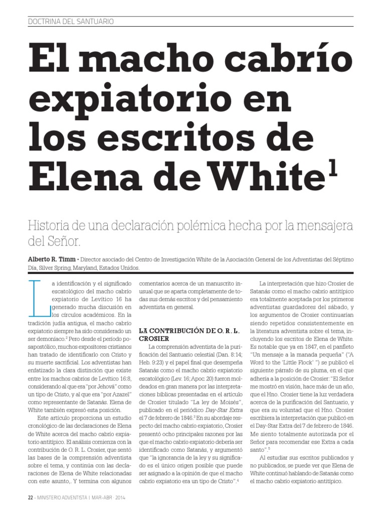 Elena de White y el macho cabrío expiatorio | PDF | Iglesia Adventista ...