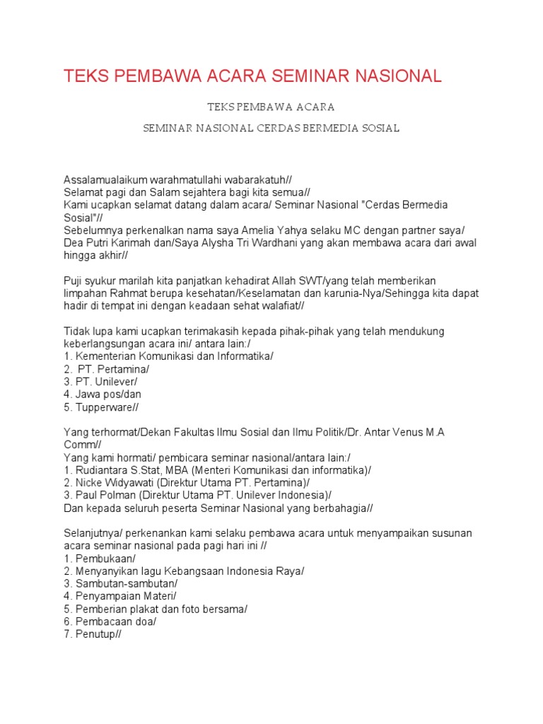 Teks MC Semnas Fix | PDF