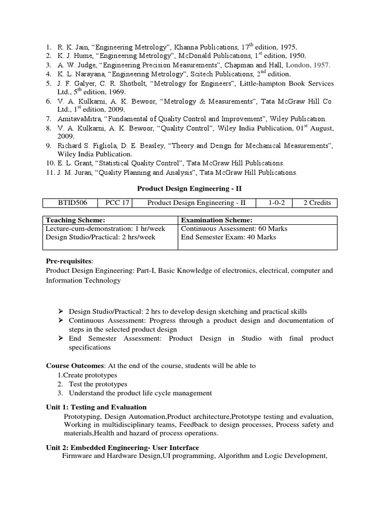 Product Design Engineering - II Syllabus | PDF | Steering ...
