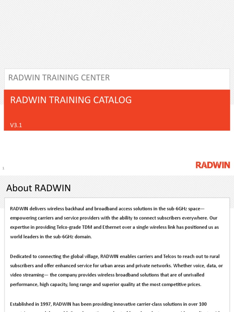 RADWIN Training Catalog V3.1 Overview | PDF | Internet | Educational Technology