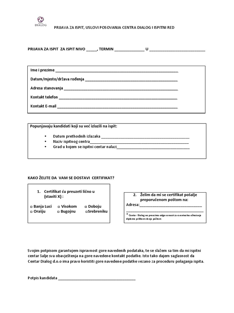 Formular Za Prijavu Ispita, Dialog-1 PDF | PDF Formular Za Prijavu Ispita, Dialog-1 PDF | PDF