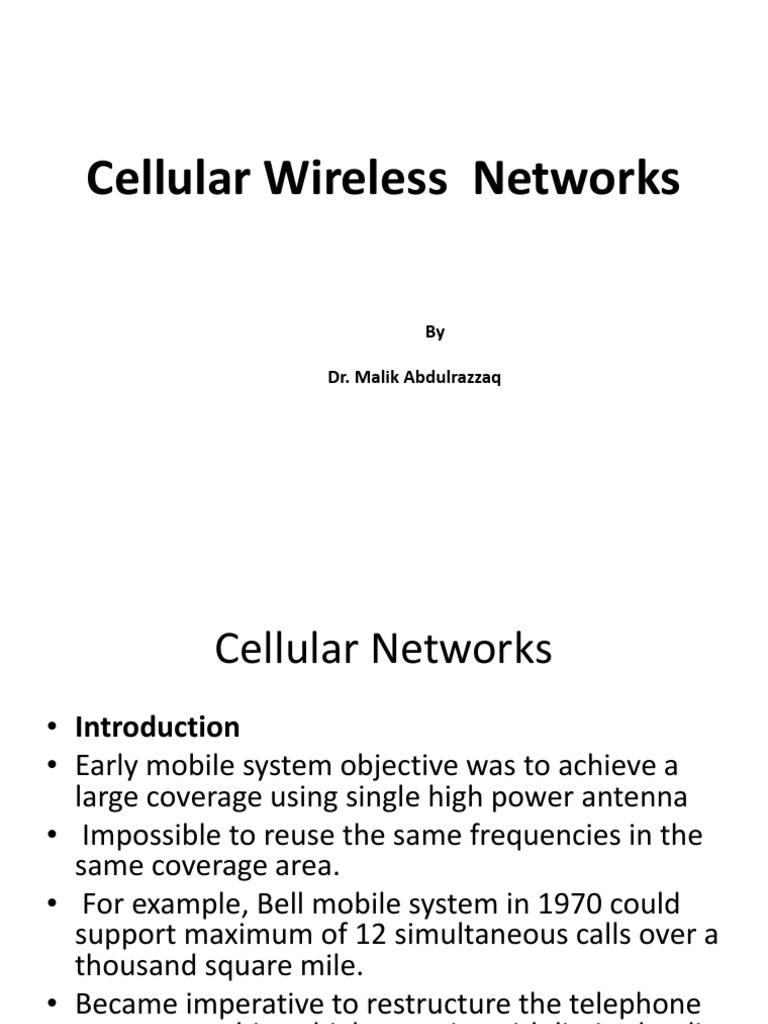 Cellular Wireless Networks: by Dr. Malik Abdulrazzaq | PDF | Cellular ...