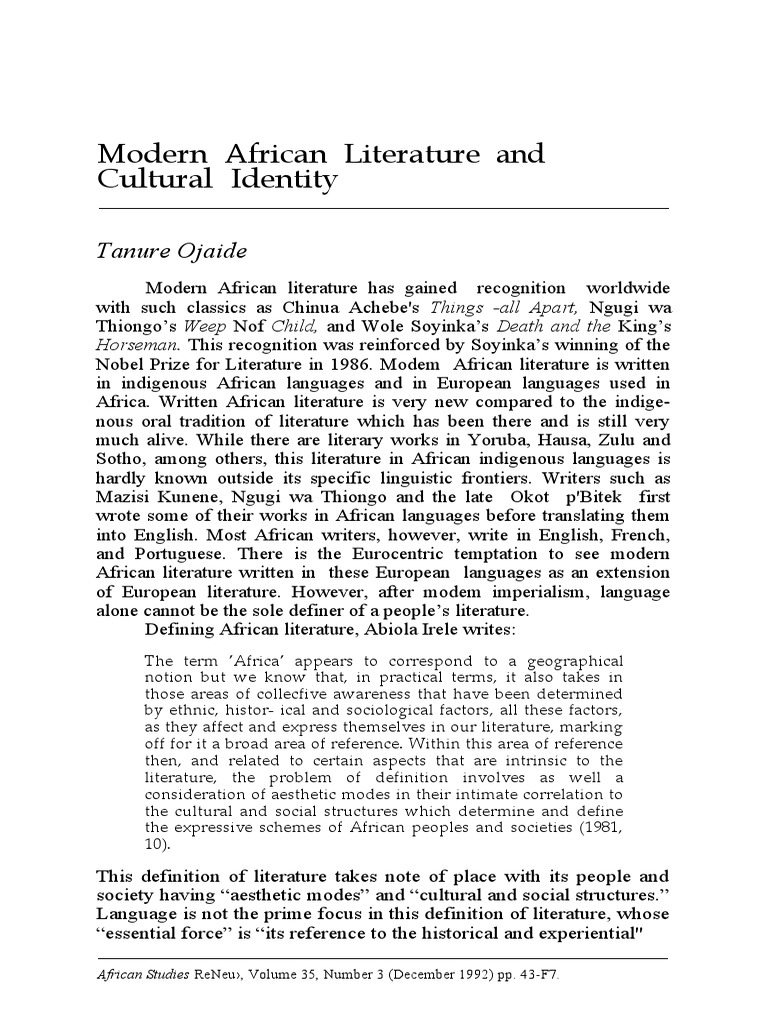 Modern African Literature and Cultural Identity: Tanure Ojaide ...