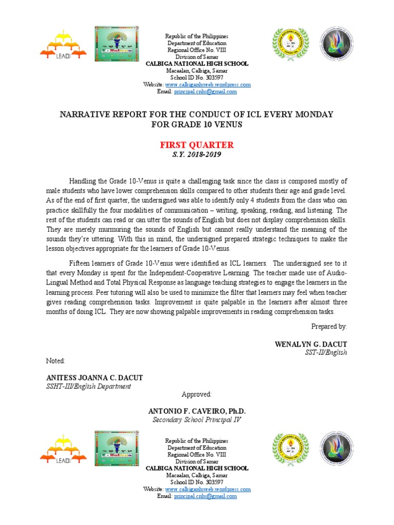 Icl Final Report | PDF | Language Education | Reading Comprehension