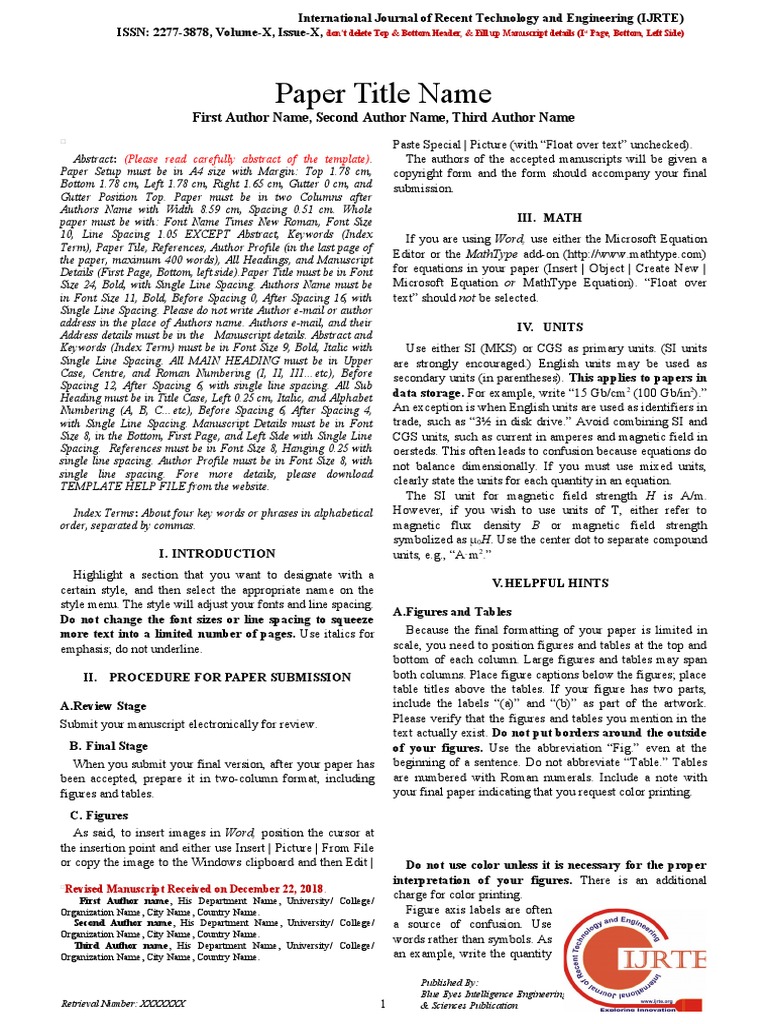 Paper Title Name: First Author Name, Second Author Name, Third Author ...