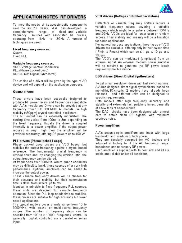Application Notes RF Drivers | PDF | Amplifier | Radio Technology