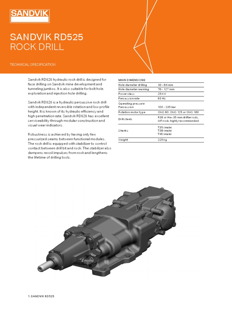 Sandvik Rd525 Rock Drill: Technical Specification | PDF | Drill | Drilling
