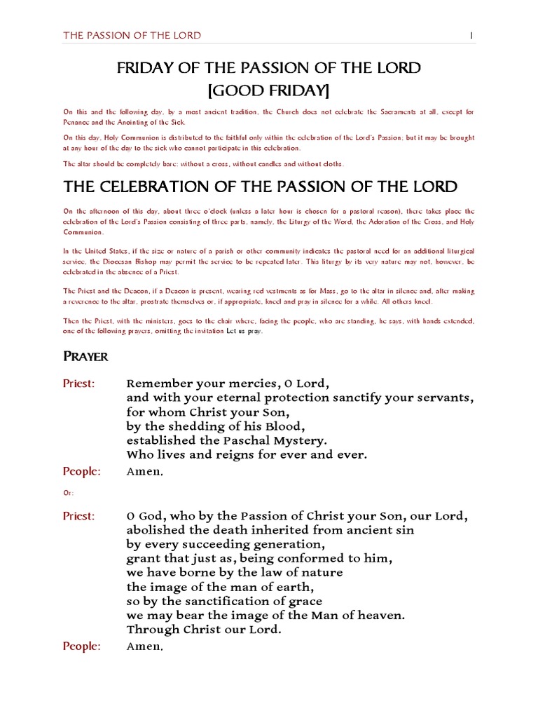 Good Friday: The Passion of the Lord | PDF | Mass (Liturgy) | Altar